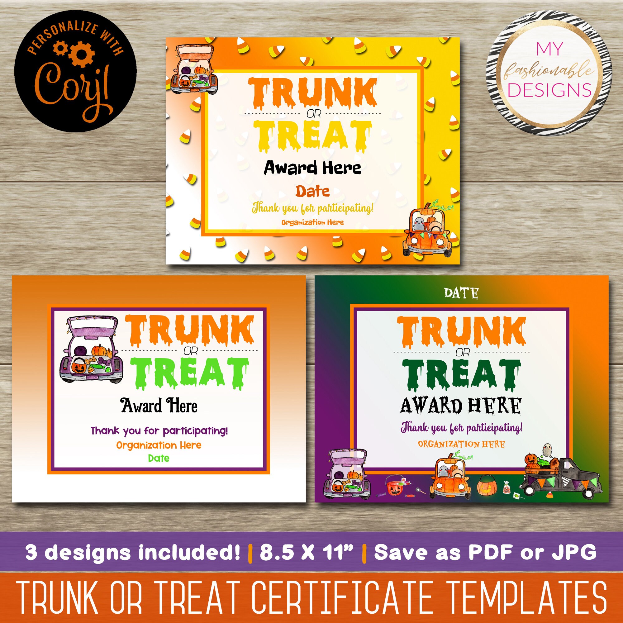 Trunk or Treat Certificate Template Set 3 Designs - Etsy