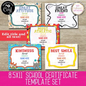 Mega School Certificate Template Set - 20 Design Templates! 8.5x11 ...