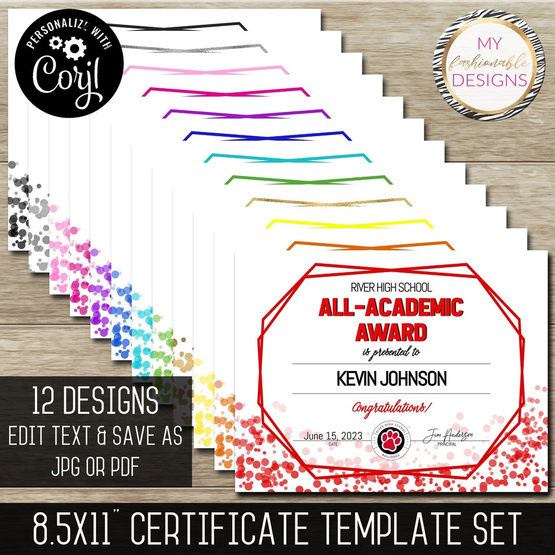 Certificate Template Set - 12 Design Templates! 8.5x11" - Save as JPG ...