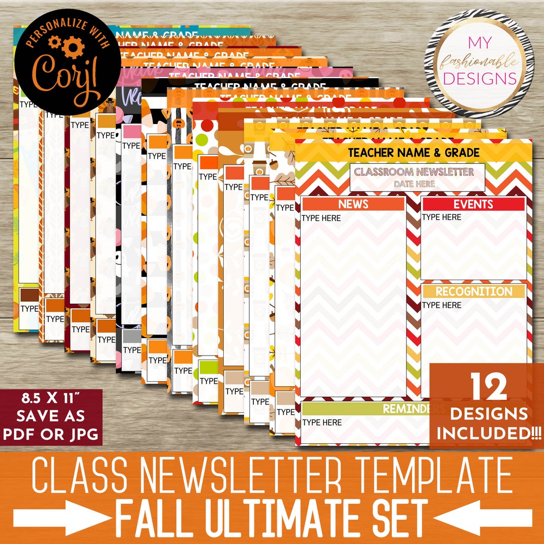 Editable Fall Class Newsletter Template Set - 12 Designs! 8.5x11" - JPG ...