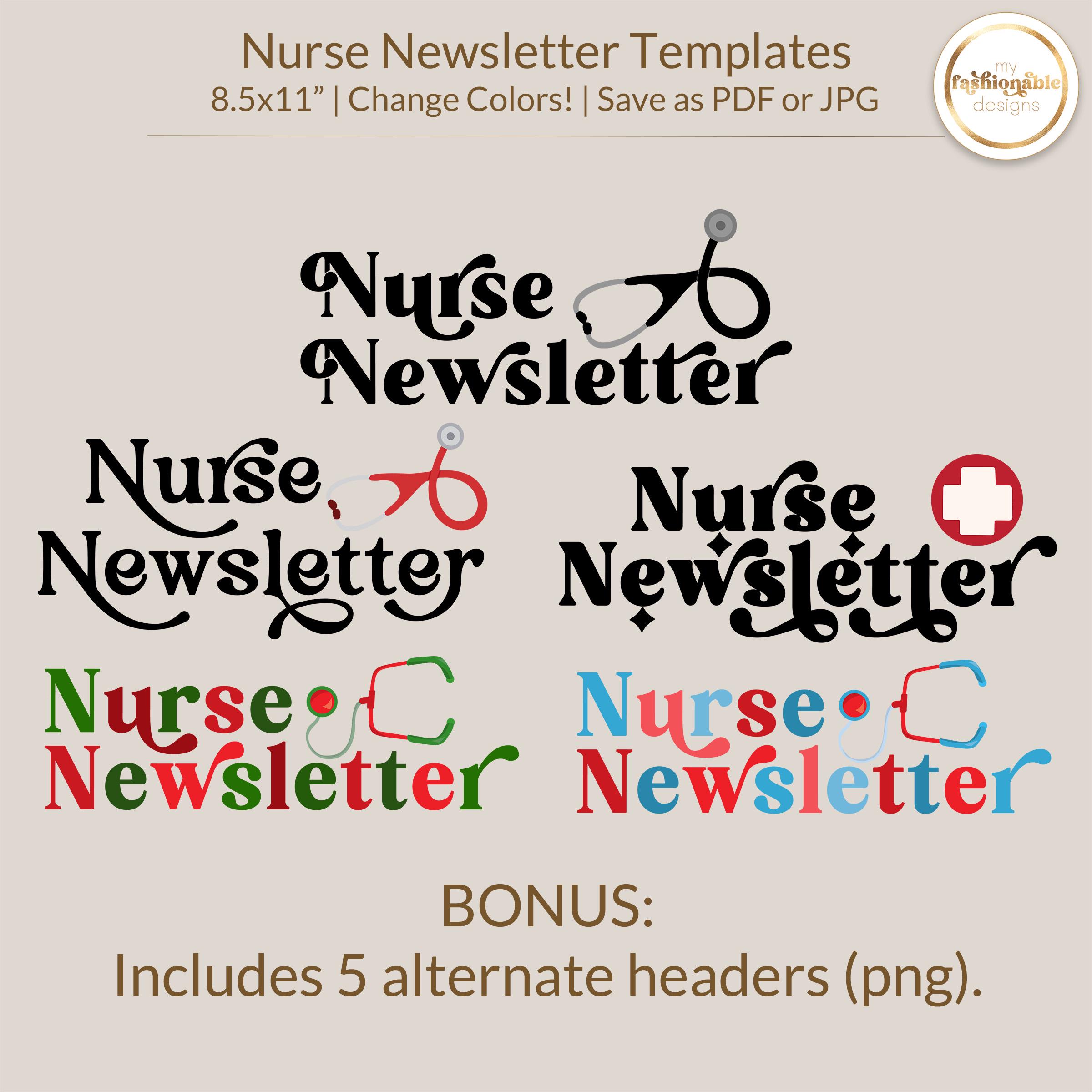 Nurse Newsletter Templates, 3 Designs Included, Word Format, Instant ...