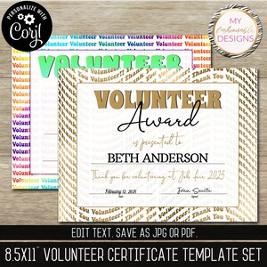 Volunteer Certificate Template Set - Volunteer Award - 2 Templates ...