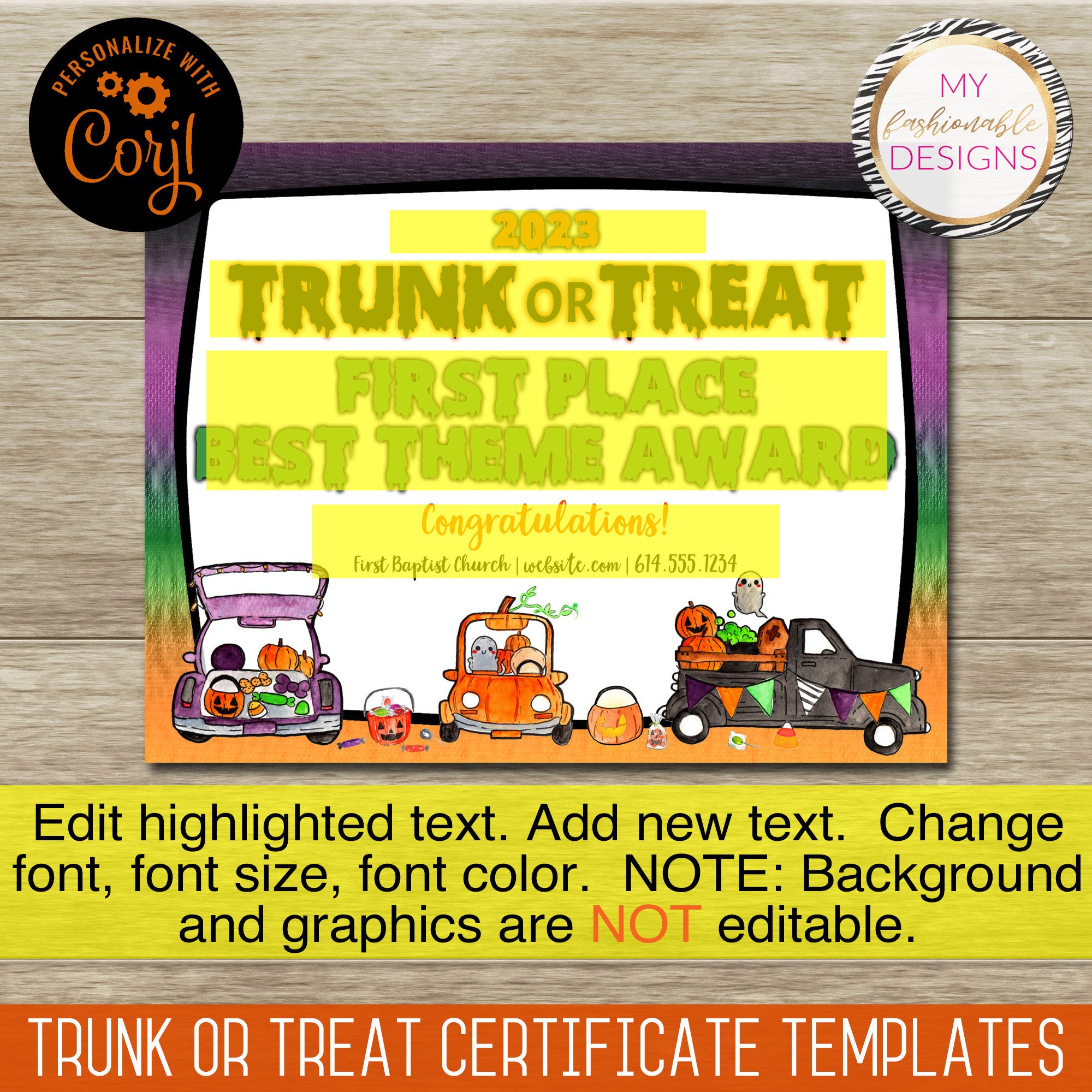 Trunk or Treat Certificate Template Set - 3 Sizes - 8.5x11": 1, 2 and 4 ...