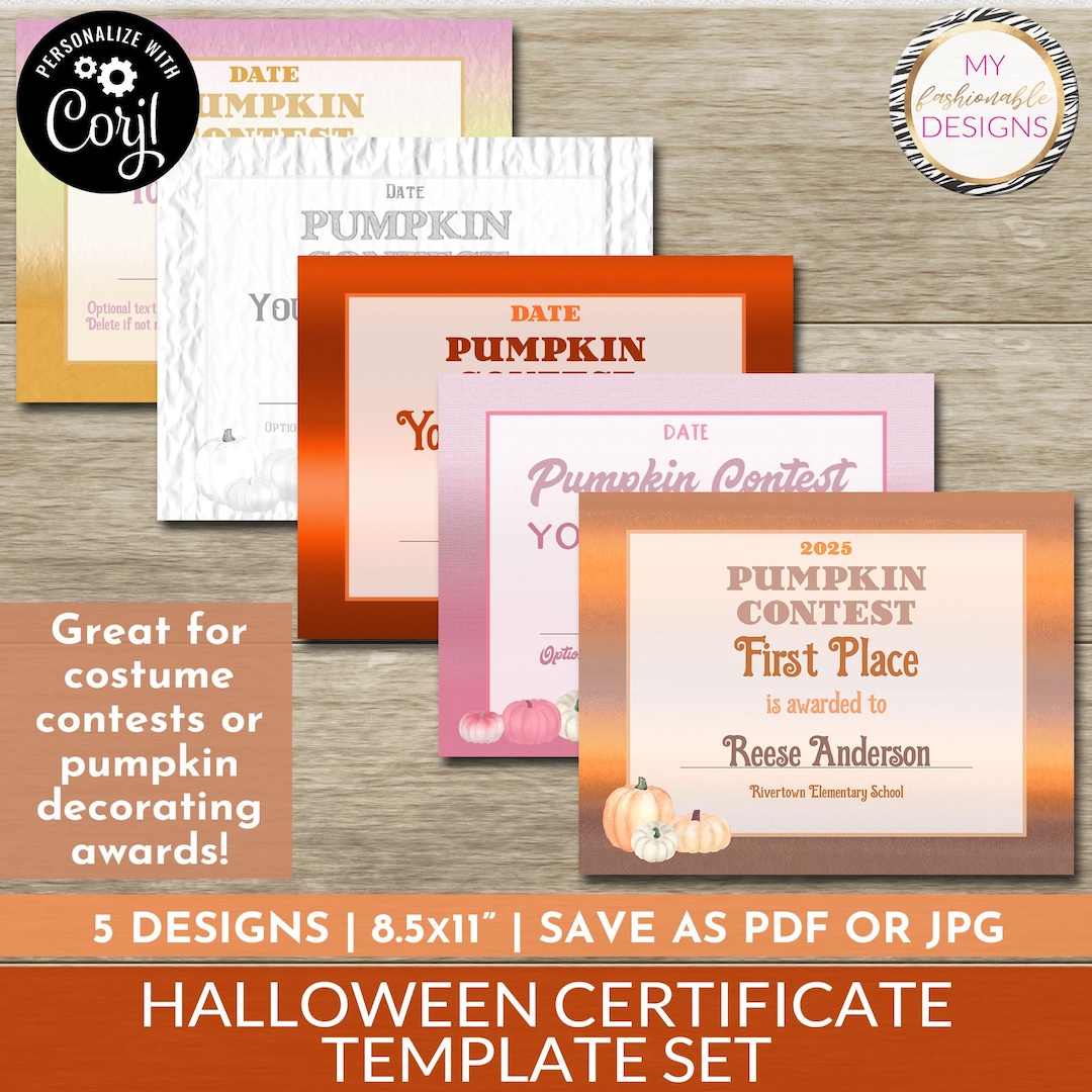 Halloween Certificate Set - 5 Designs!!! 8.5x11" - Save as JPG or PDF ...