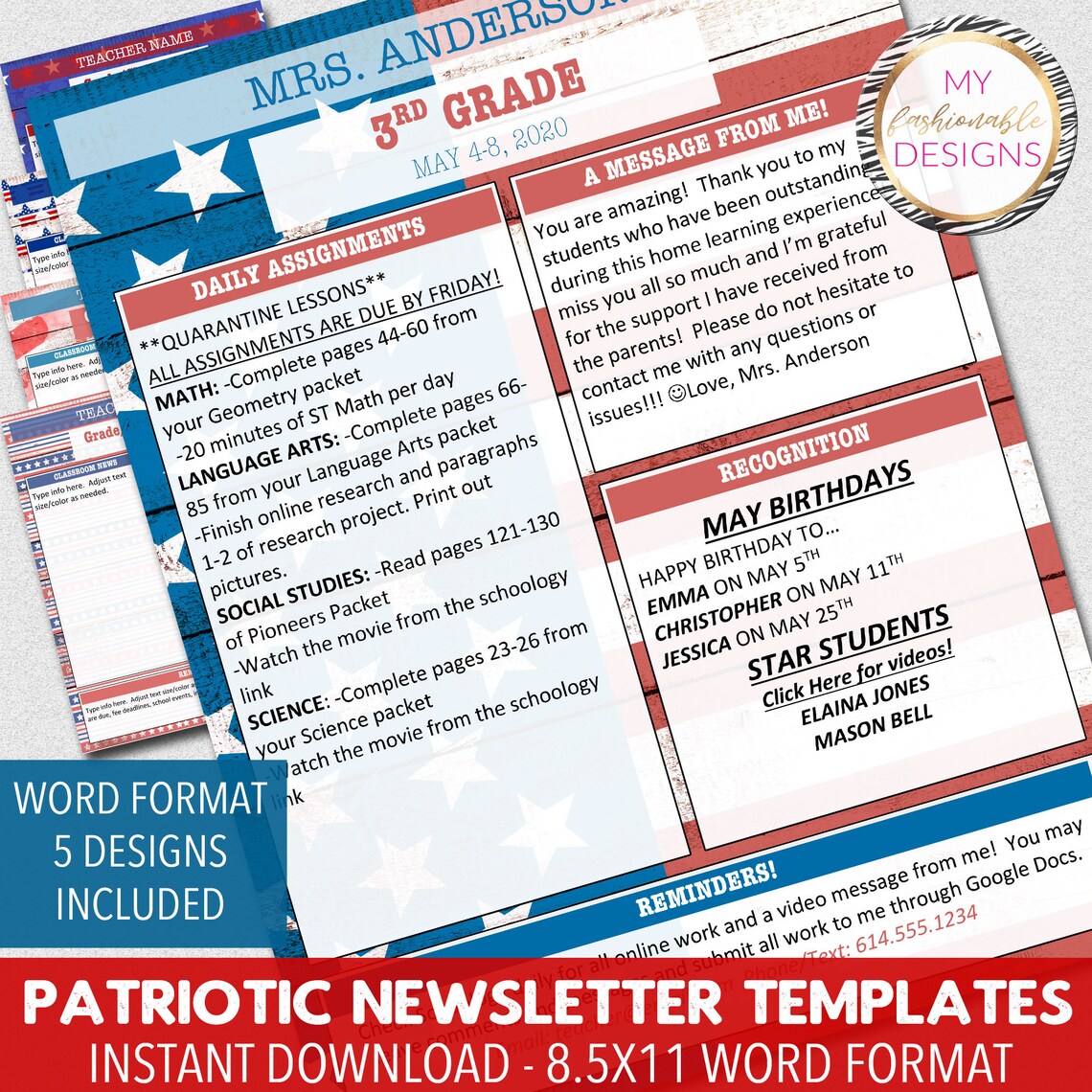 Word Format Patriotic Classroom Newsletter Templates 5 - Etsy
