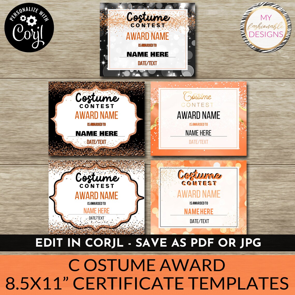 Costume Contest Certificate Set 5 Designs 8.5x11 - Etsy