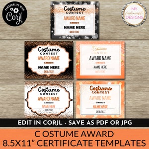 Costume Contest Certificate Set - 5 Designs!!! 8.5x11" - Save as JPG or ...