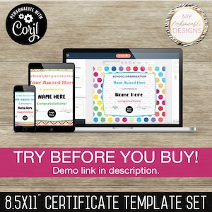 Colorful Certificate Template Set - 5 Design Templates! 8.5x11" - Save ...