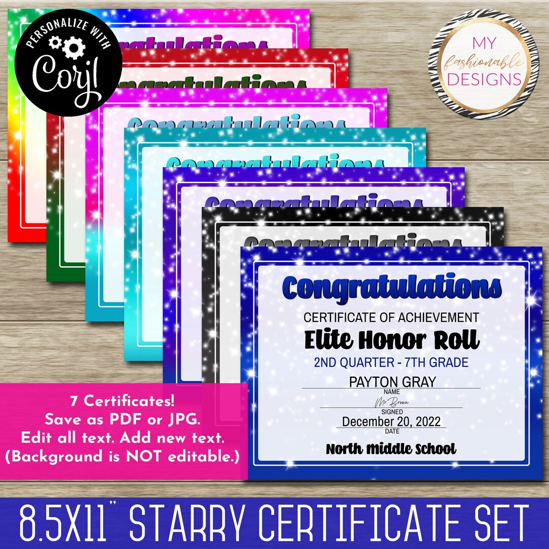 Starry Certificate Template Set - 7 Design Templates! 8.5x11" - Save as ...
