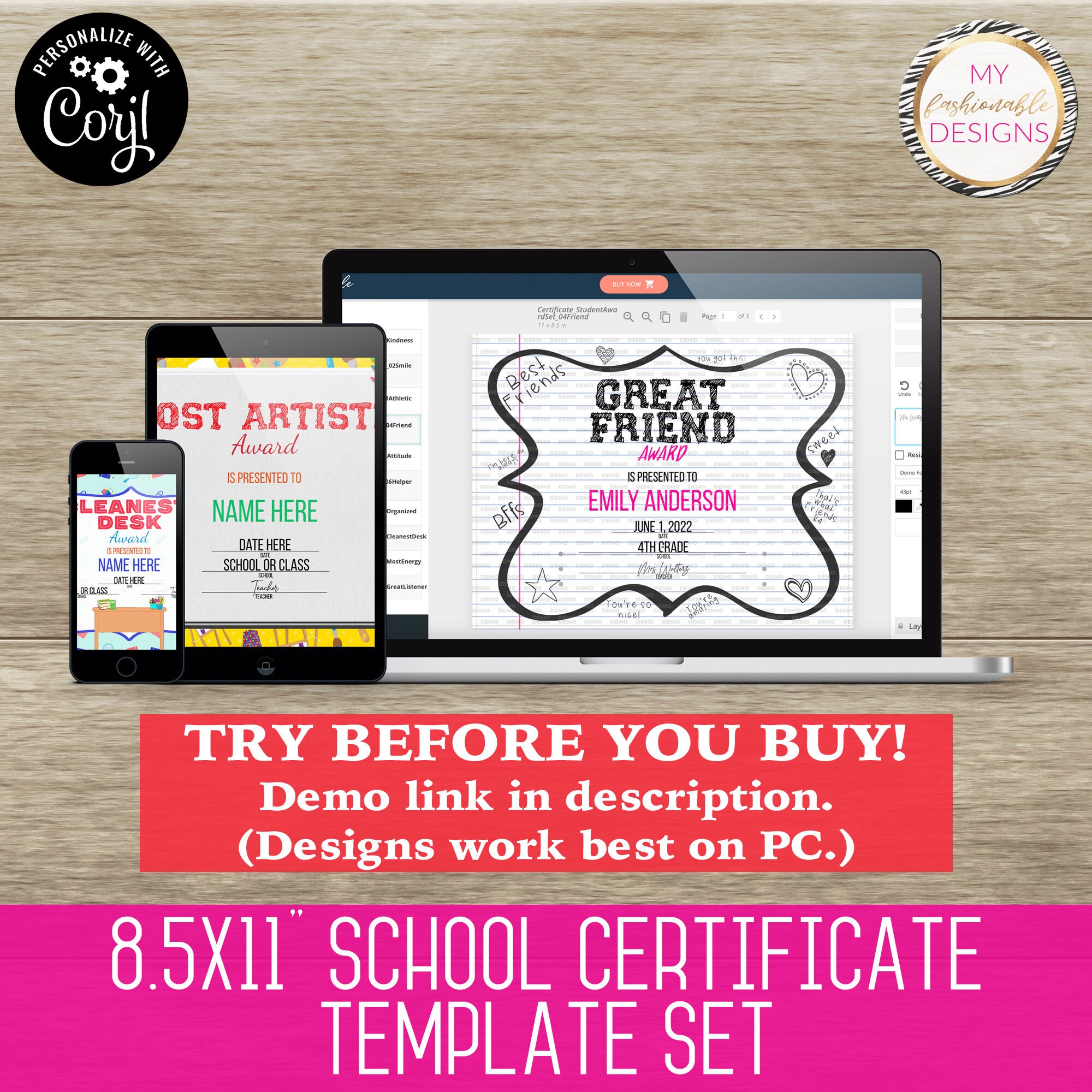 Mega School Certificate Template Set - 20 Design Templates! 8.5x11 ...