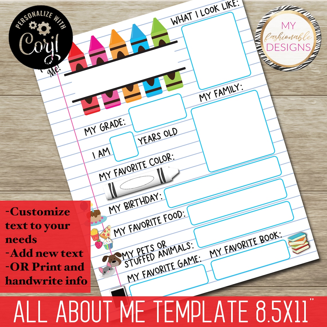 All About Me Template 8.5x11 Save as JPG or PDF - Etsy