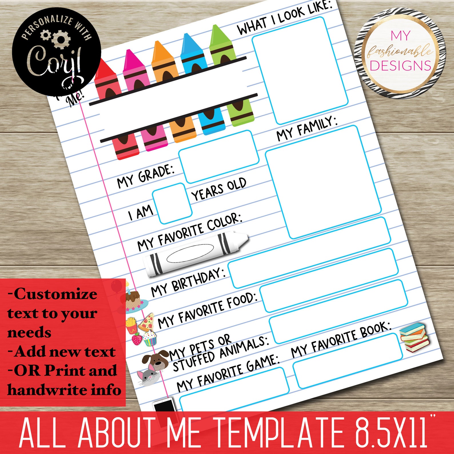 All About Me Template 8.5x11 Save as JPG or PDF - Etsy
