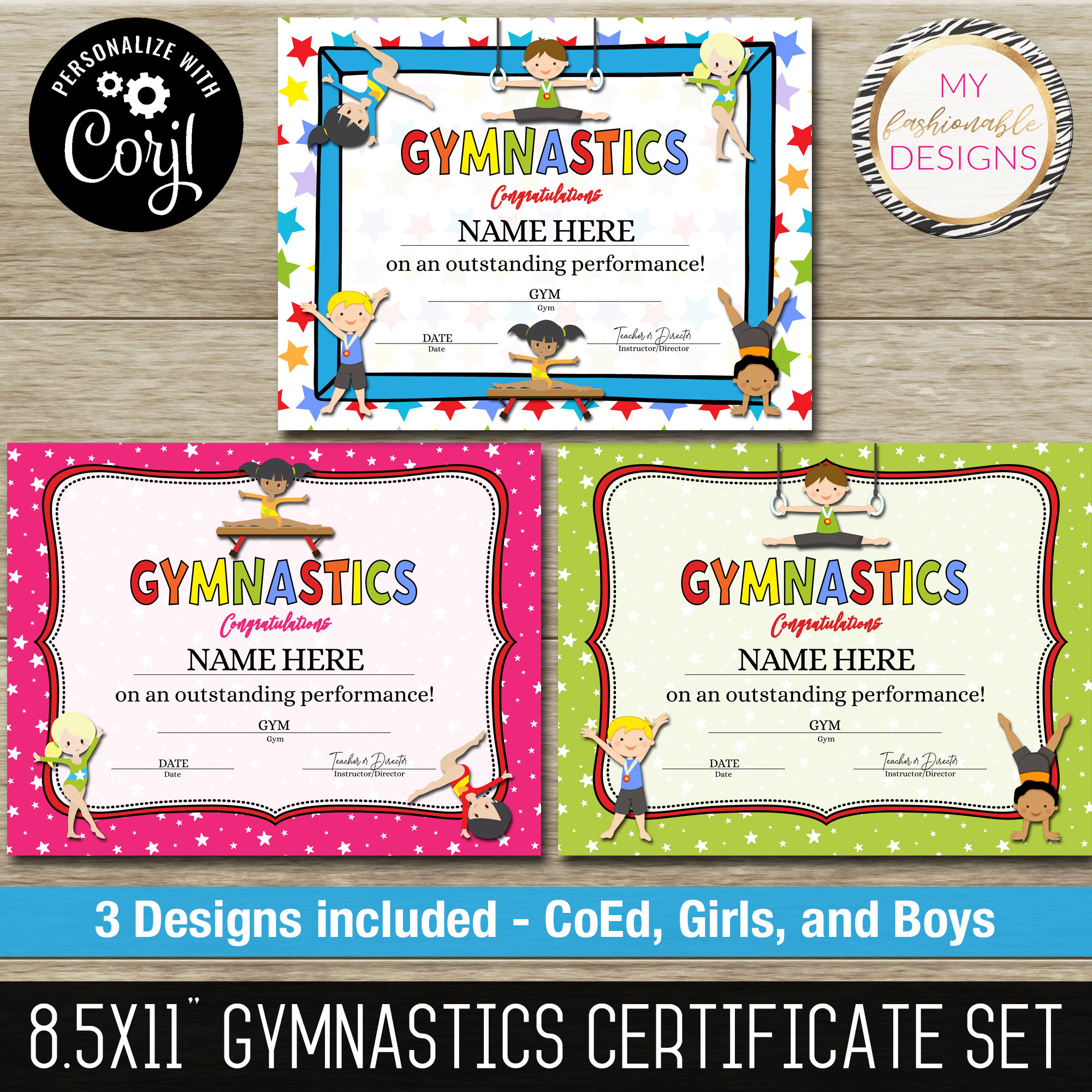 Gymnastics Certificate Template Set - 8.5x11" - Save as JPG or PDF ...