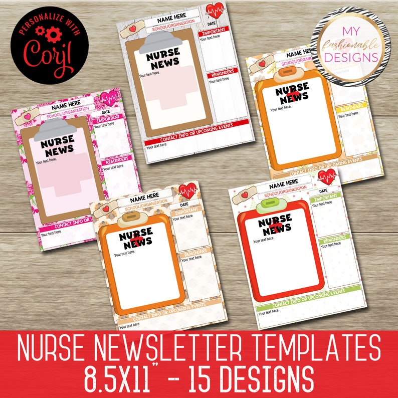 Nurse Newsletter Template Set - 15 Designs!!! 8.5x11" - Save as JPG ...