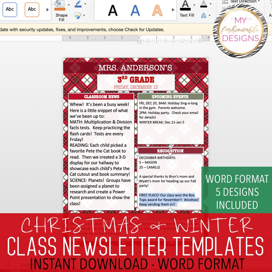 Christmas & Winter Newsletter Templates 5 Designs Included - Etsy