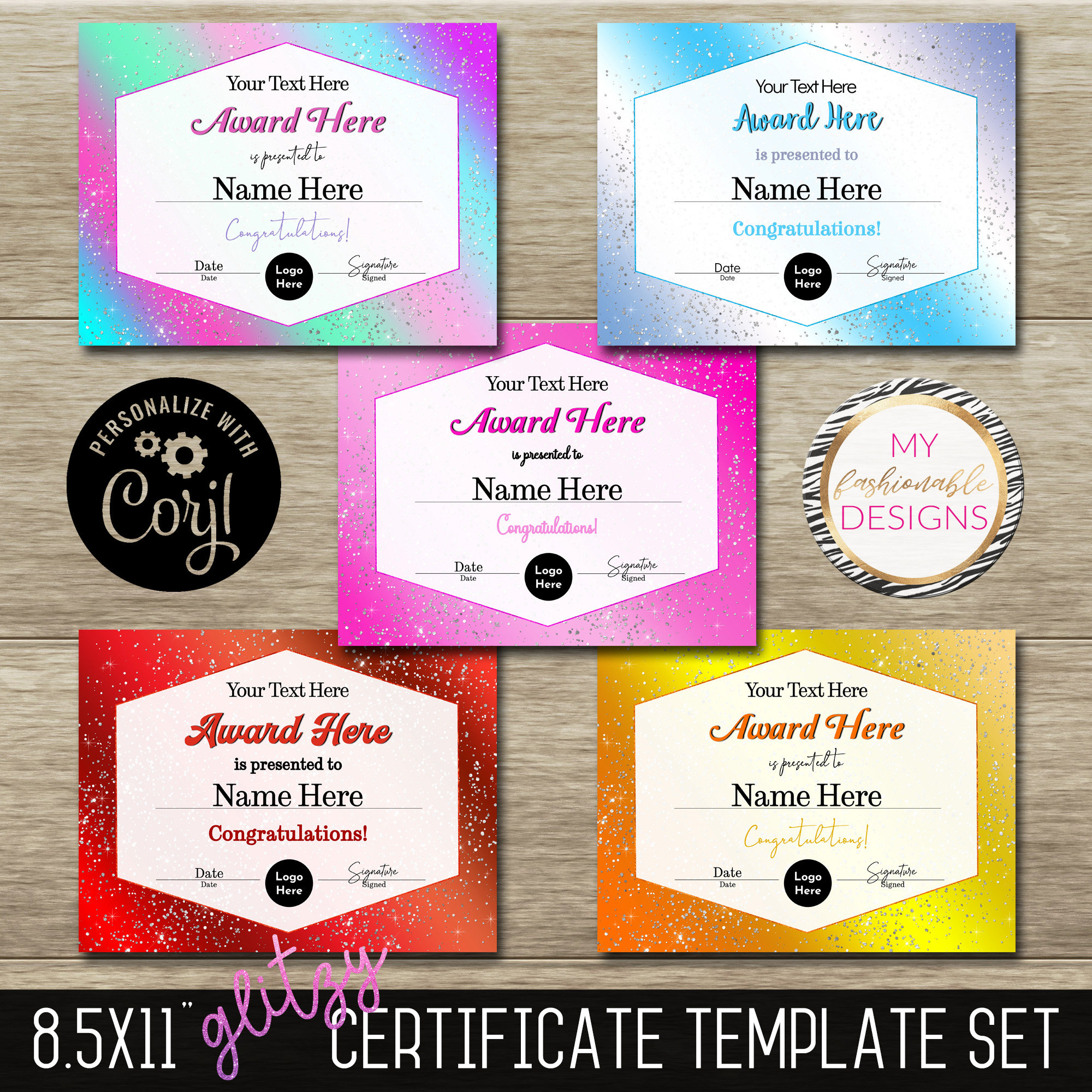 Glitzy Certificate Template Set 10 Design Templates - Etsy