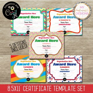Certificate Template Set 5 Design Templates 8.5x11 Save as JPG or PDF ...
