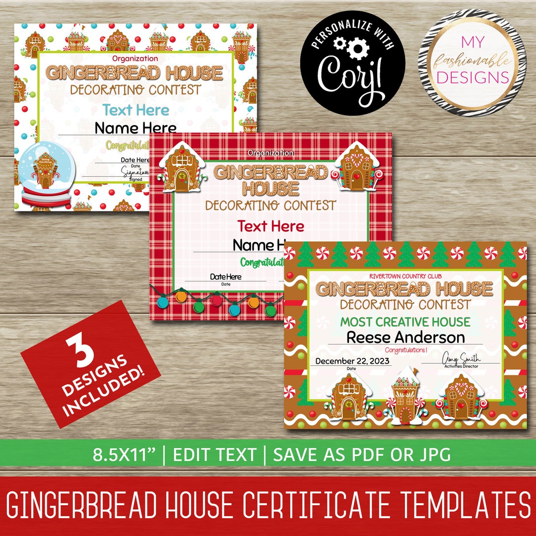 Gingerbread House Certificate Template Set - 3 Designs!!! 8.5x11 ...