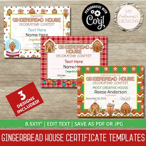 Gingerbread House Certificate Template Set - 3 Designs!!! 8.5x11 ...