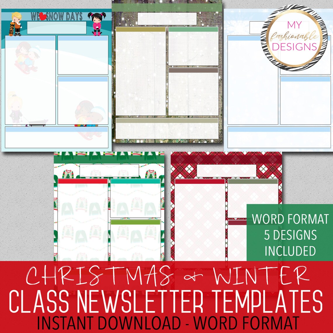 Christmas & Winter Newsletter Templates 5 Designs Included - Etsy