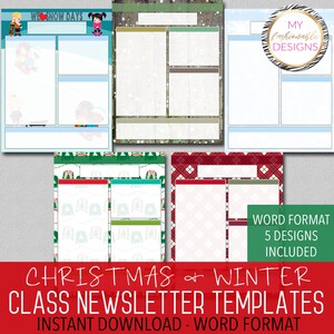 Christmas & Winter Newsletter Templates, 5 Designs Included, Teacher ...