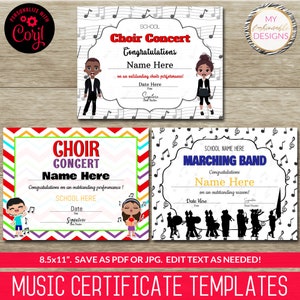 Music Certificate Template Set - Choir Award, Band Award - 7 Designs ...