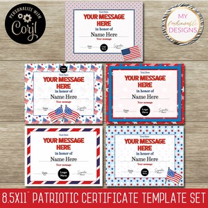 Patriotic Certificate Template Set 8.5x11" - 5 Designs! - Save as JPG ...
