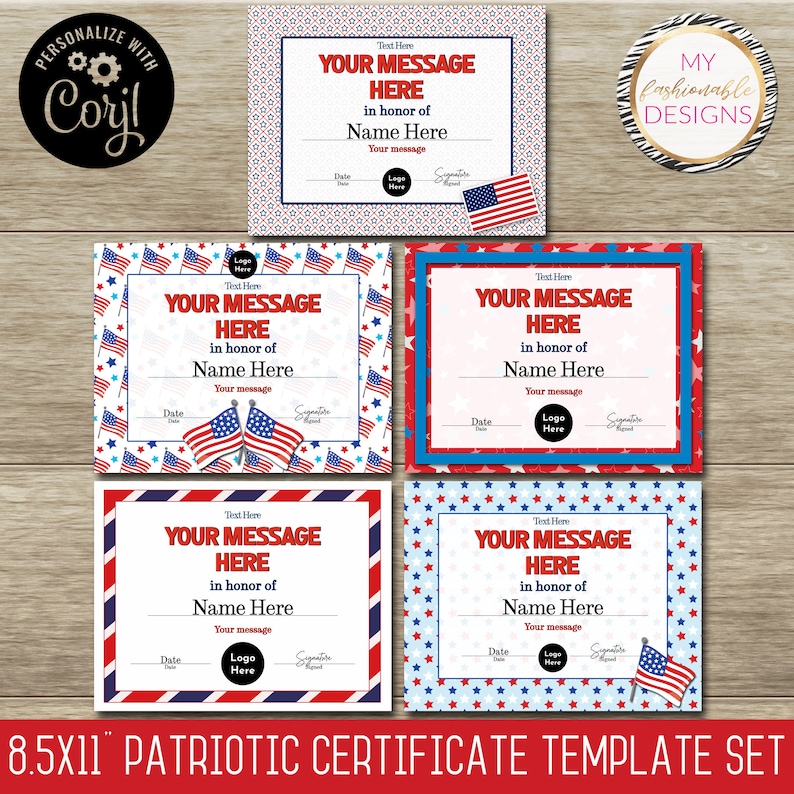 Patriotic Certificate Template Set 8.5x11" - 5 Designs! - Save as JPG ...