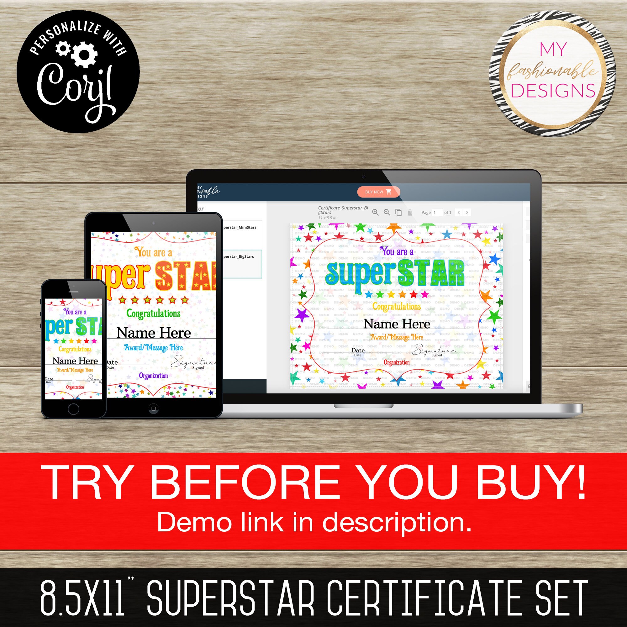 Superstar Certificate Template Set - 2 Designs - 8.5x11" - Save as PDF ...