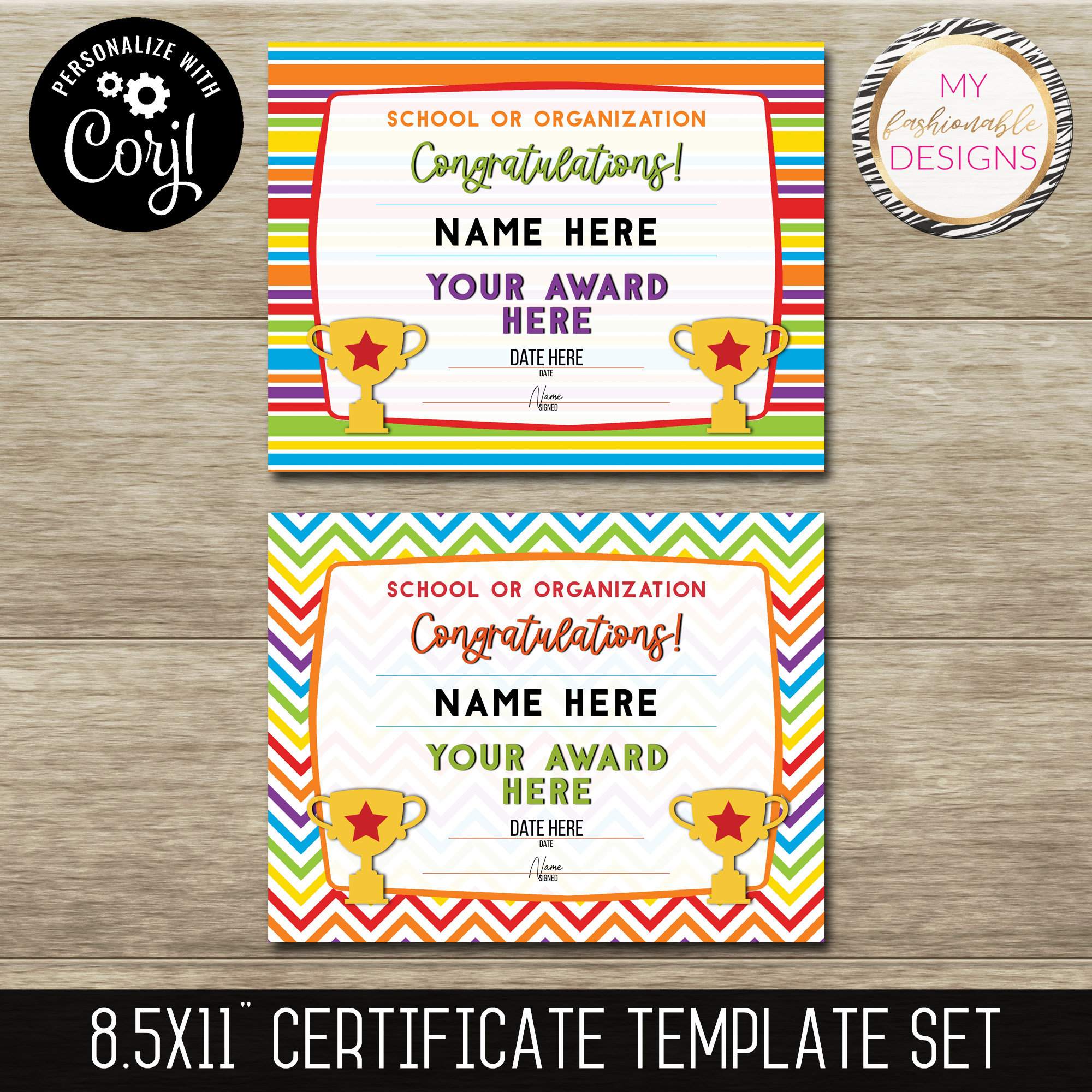 School Certificate Template Set - 5 Templates! 8.5x11" - Colorful ...