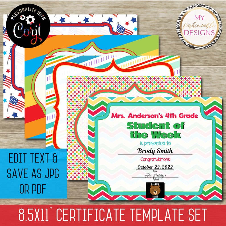 Certificate Template Set 5 Design Templates 8.5x11 Save as JPG or PDF ...