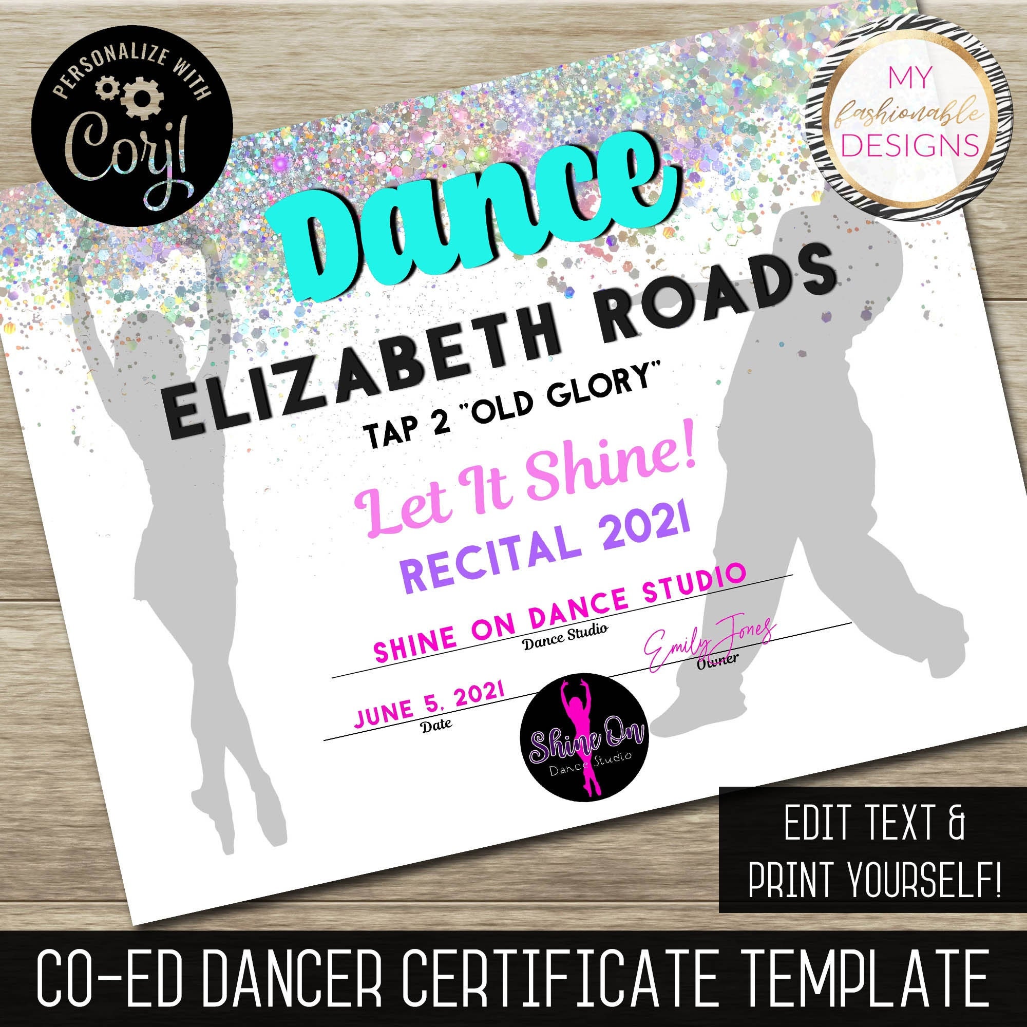 Co-ed Dancer Certificate 8.5x11 Printable Template - Etsy