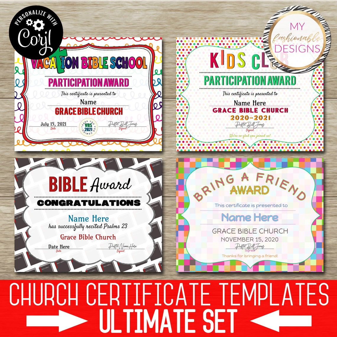 Church Certificate Template Ultimate Set - 11 Designs!!! 8.5x11" - Save ...