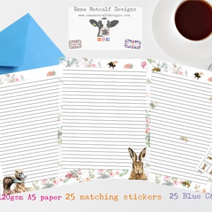 Writing Paper Set * Beautiful Lined Paper * Set of 50 Had Illustrated ...