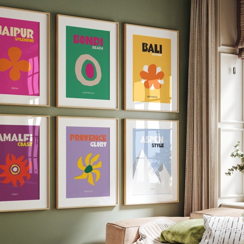 Set of 6 Travel Prints Printable Wall Art Colorful Travel - Etsy