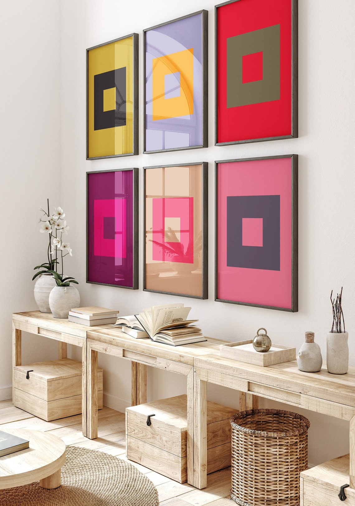 Set of 6 Contemporary Art Prints, Colorful Squares, Printable Wall Art ...