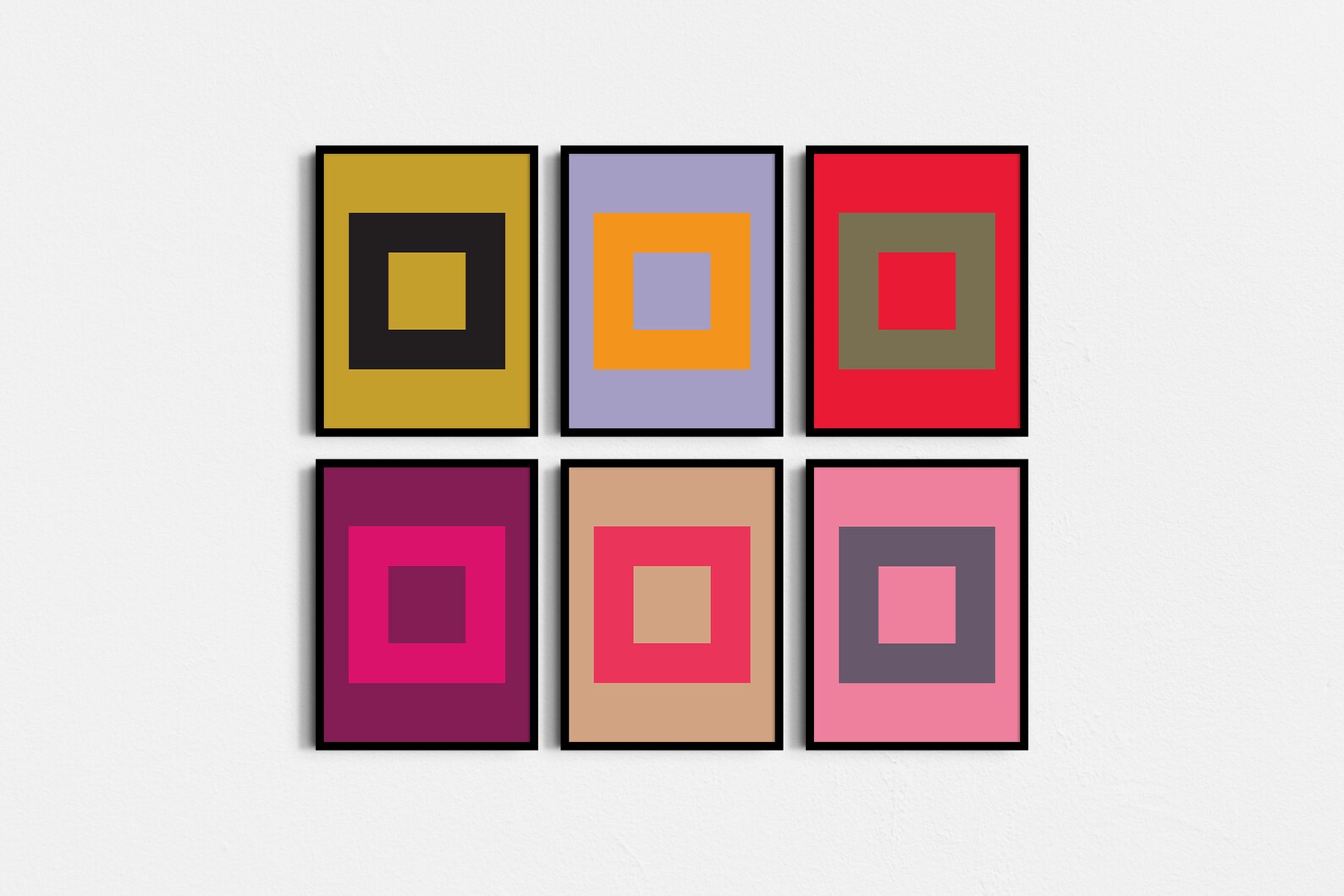 Set of 6 Contemporary Art Prints, Colorful Squares, Printable Wall Art ...