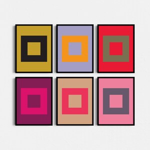 Set of 6 Contemporary Art Prints, Colorful Squares, Printable Wall Art ...