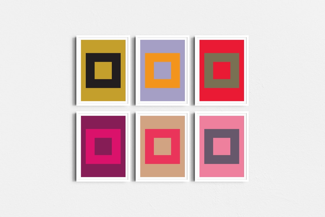 Set of 6 Contemporary Art Prints, Colorful Squares, Printable Wall Art ...