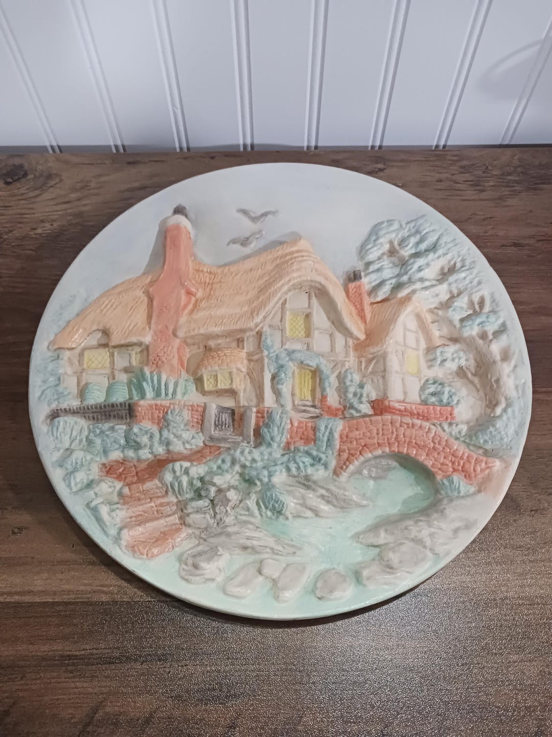 Vintage 3D Chalkware Cottage Plate Wall Decor Cottagecore - Etsy