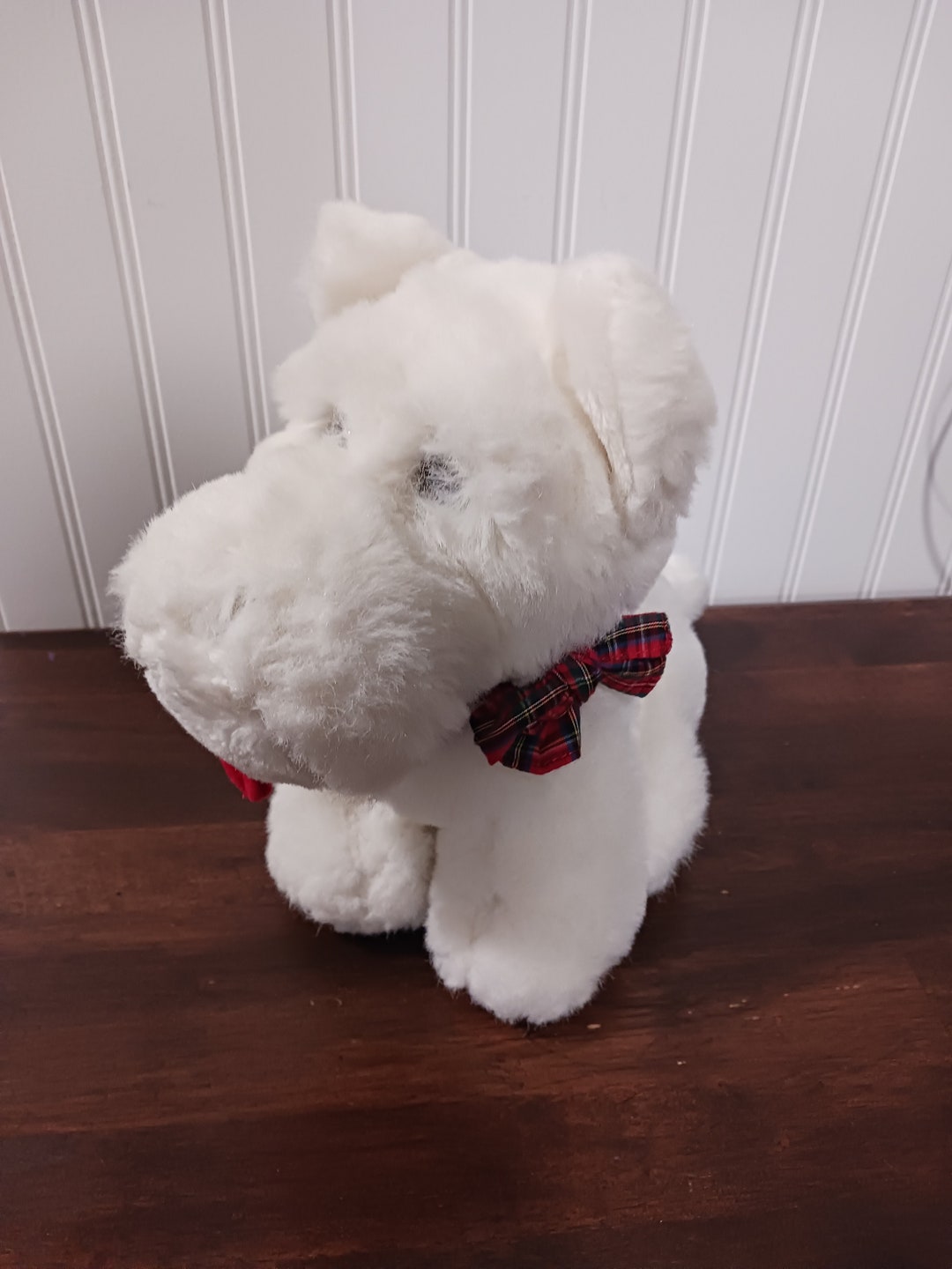 Vintage 80s White Scottie Dog Plush Plaid Collar - Etsy