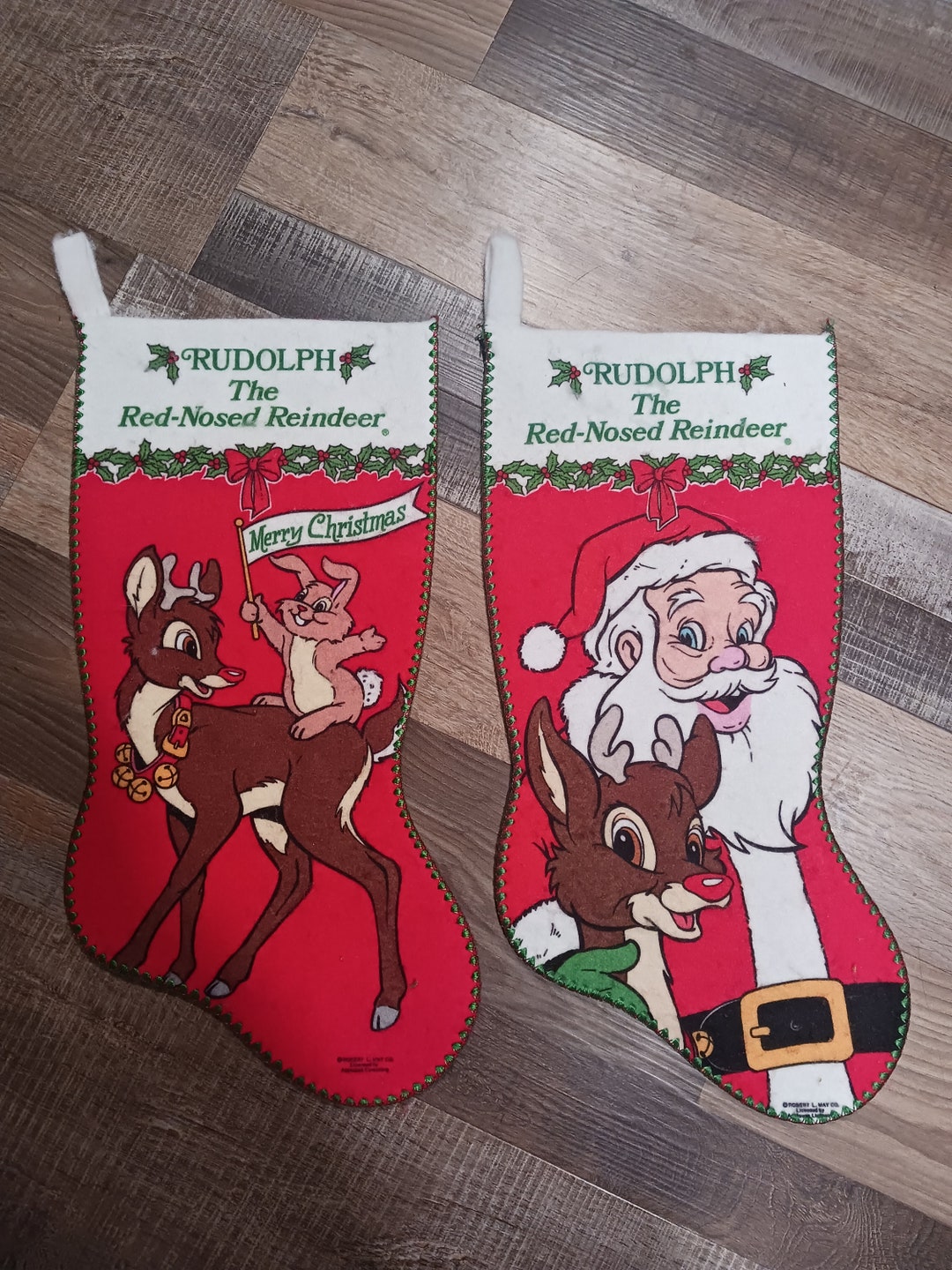 Two Vintage Rudolph Red Nosed Reindeer Christmas Stockings - Etsy