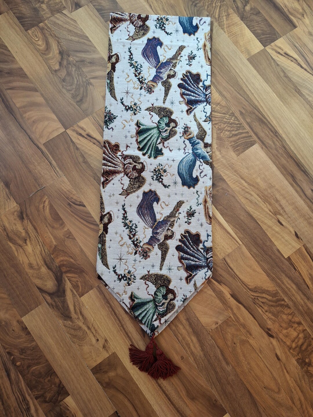 Vintage Tapestry Christmas Angel Table Runner 11x70 Tassels - Etsy
