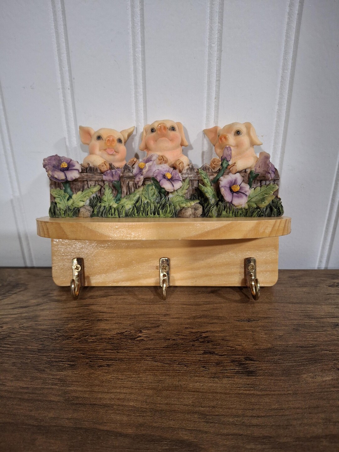 Vintage Three Little Pigs Wall Key Hooks Purple Florals Cottagecore - Etsy
