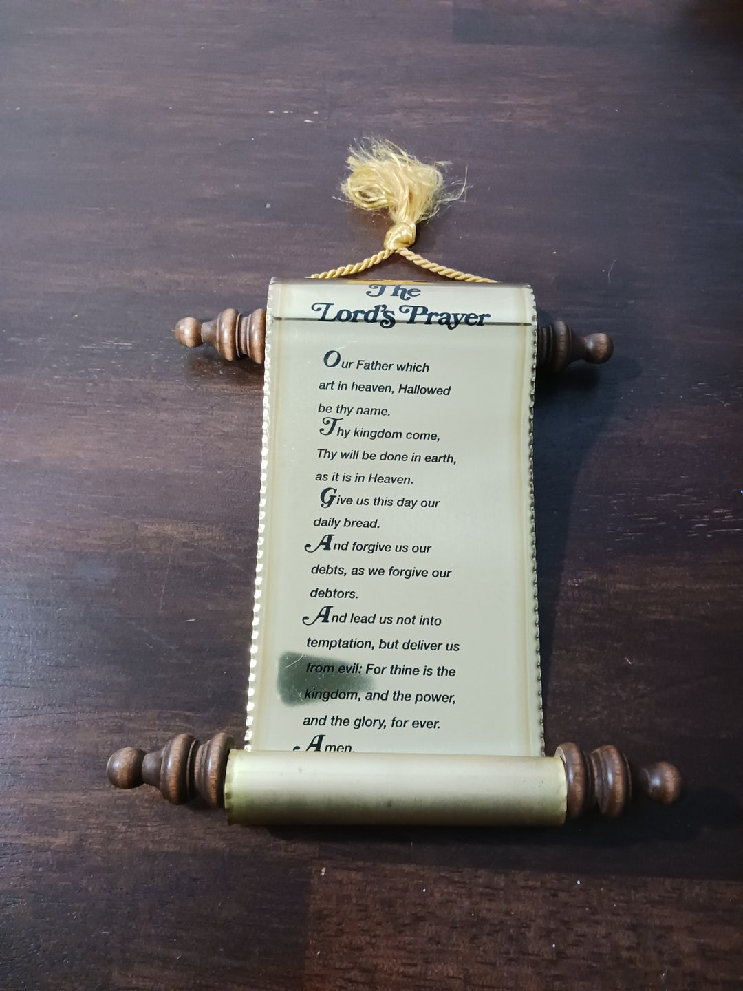 Vintage Lords Prayer Scroll Wall Hanging Brass Wood - Etsy