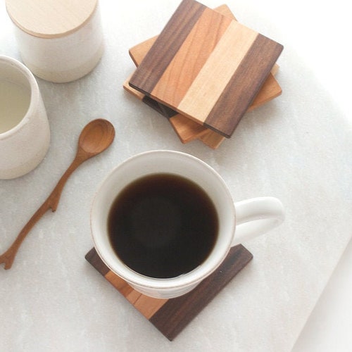 Wooden Drink Coasters Handmade Veneer Set of 6 or Individual - Etsy