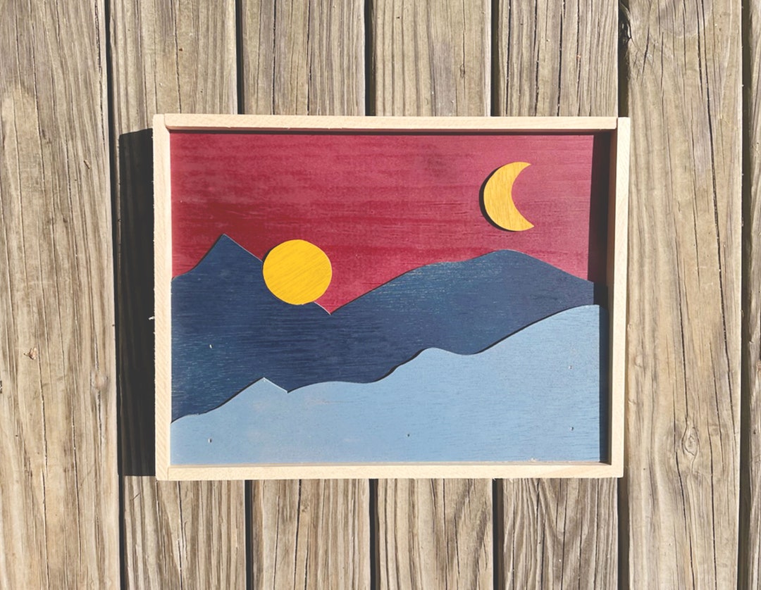 Handmade Wooden Mountain Scene, Handmade Wooden Wall Art, Reclaimed ...