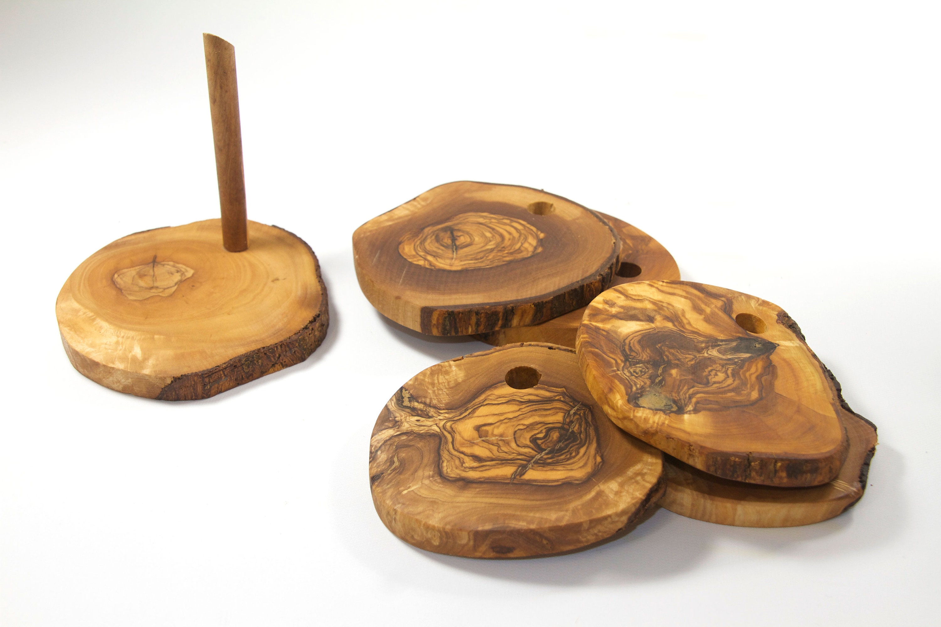 Olive Wood Coasters Set of 5 With Base Storage Base Free | Etsy