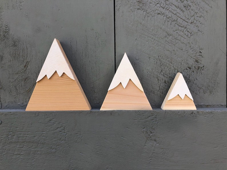 Small Wooden Mountains Setof 3 Shelf Sitters Decorative | Etsy