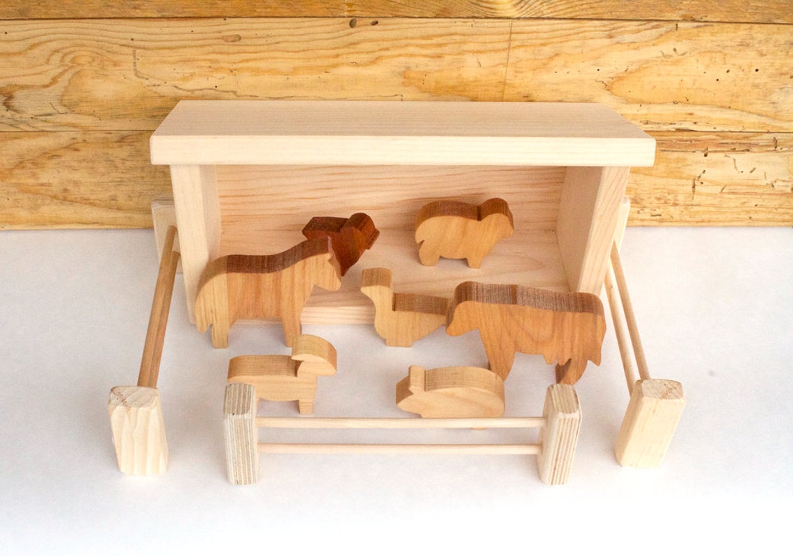 Natural Farm Animal Toy Set Handmade Hardwood Children's - Etsy